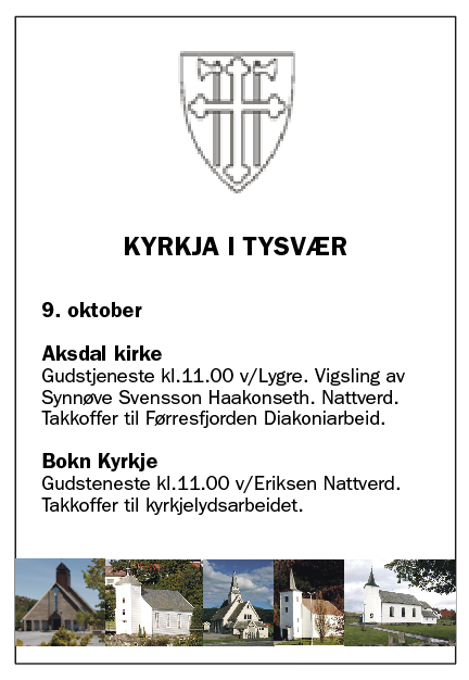 Gudstenester i Tysvær uke 40 – Tysvær Bygdeblad