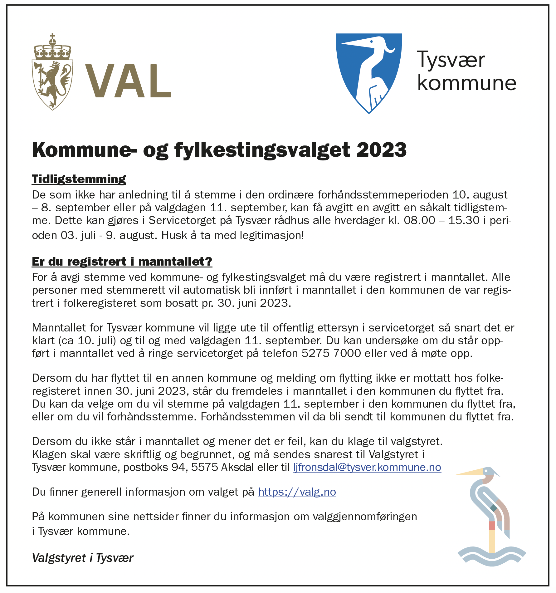 Val - tidligstemming – Tysvær Bygdeblad