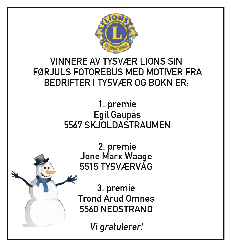 Vinnere av Tysvær Lions sin fotorebus – Tysvær Bygdeblad